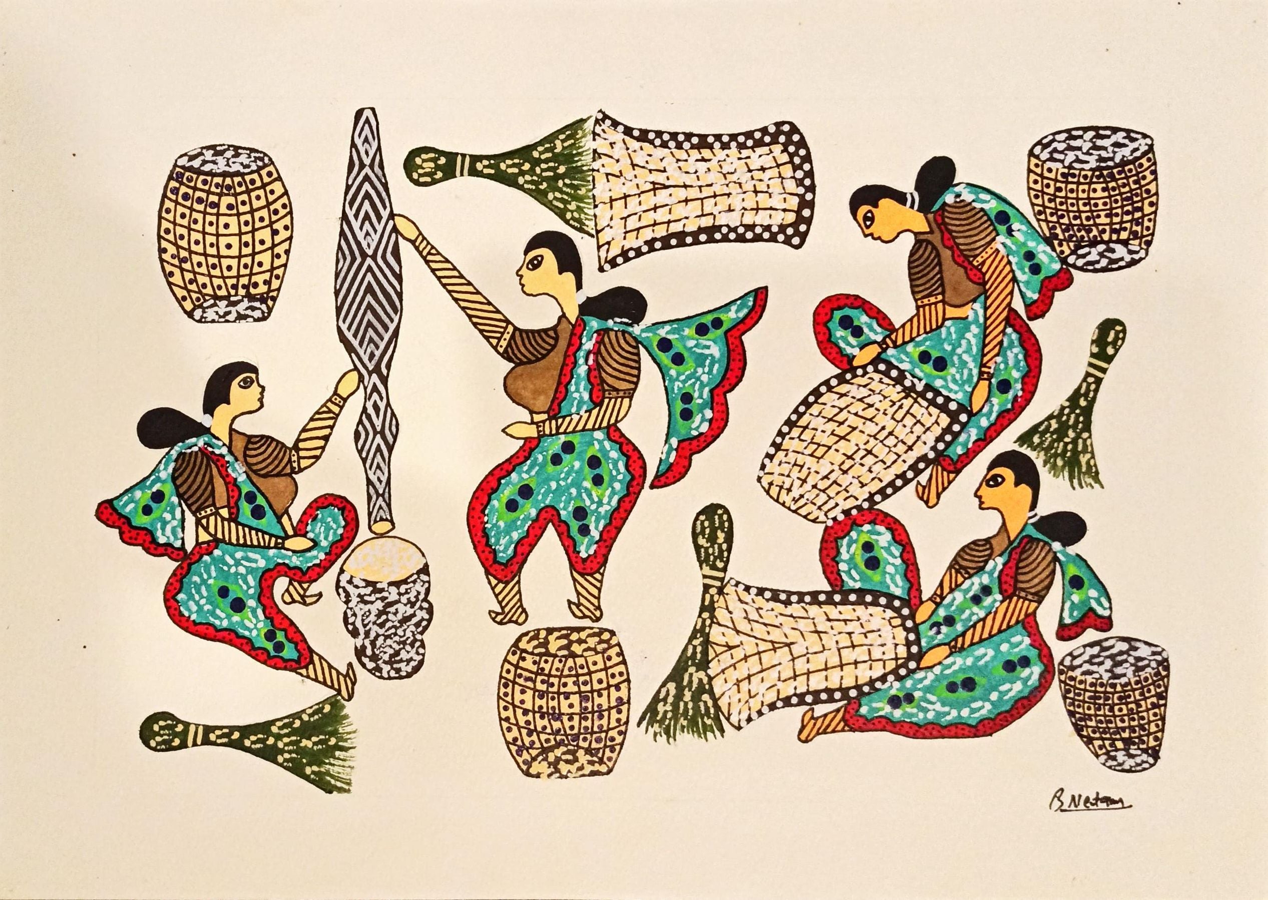 A Day in my Life : Gond art by B Natam – TEJAS GALLERY STORE